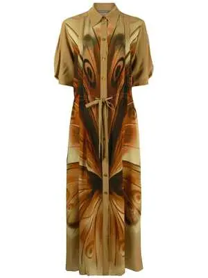 Alberta Ferretti Silk Abstract Print Shirtdress