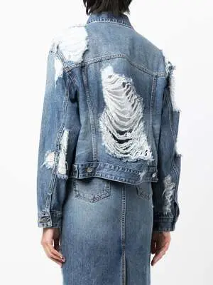 Goen.j Distressed Denim Jacket - Blue