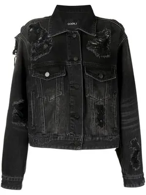 Goen.j Distressed Denim Trucker Jacket - Black