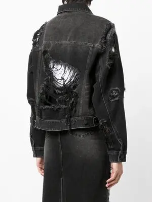 Goen.j Distressed Denim Trucker Jacket - Black