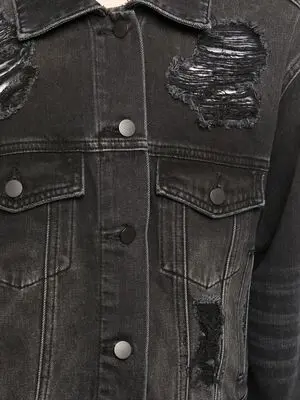 Goen.j Distressed Denim Trucker Jacket - Black