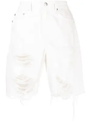 Goen.j Distressed Straight-leg Denim Shorts - White