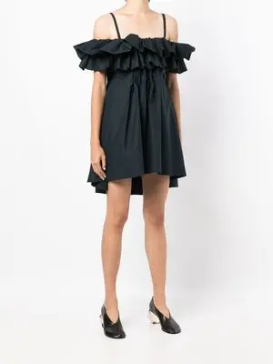 Goen.j Cold-shoulder Ruffled Dress - Blue