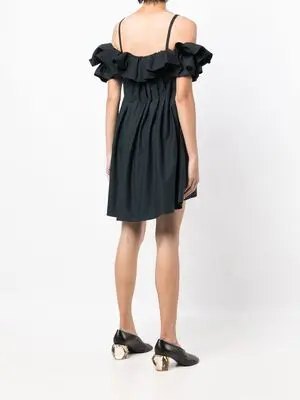 Goen.j Cold-shoulder Ruffled Dress - Blue