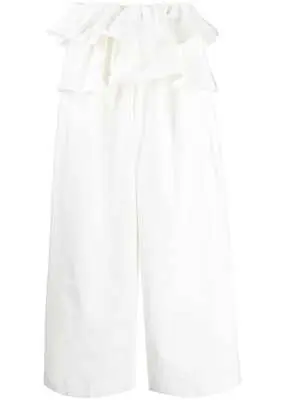 Goen.j High-waisted Ruffled Trousers - White