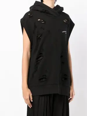 Goen.j Distressed Sleeveless Hoodie