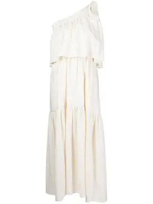 Goen.j Gathered One-shoulder Long Dress - Neutrals