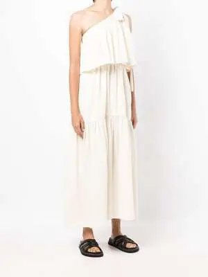 Goen.j Gathered One-shoulder Long Dress - Neutrals