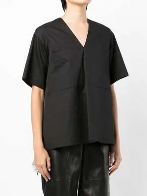 Goen.j Lace-trimmed Short-sleeve Blouse - Black