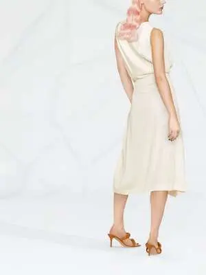 Alberta Ferretti Sleeveless V-neck Draped Midi Dress
