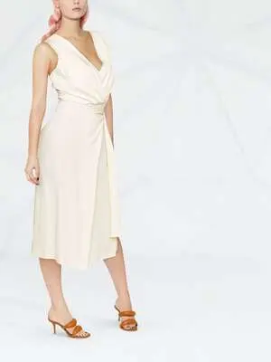Alberta Ferretti Sleeveless V-neck Draped Midi Dress