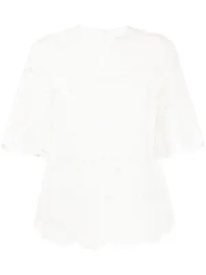 Goen.j Broderie-anglaise Floral Knitted Top - White