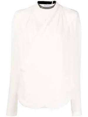 Brunello Cucinelli Wrap Long-sleeve Blouse
