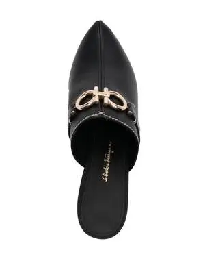 FERRAGAMO Gancini Leather Mules - Black