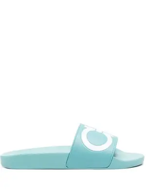FERRAGAMO Gancini Print Slides - Blue
