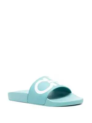 FERRAGAMO Gancini Print Slides - Blue