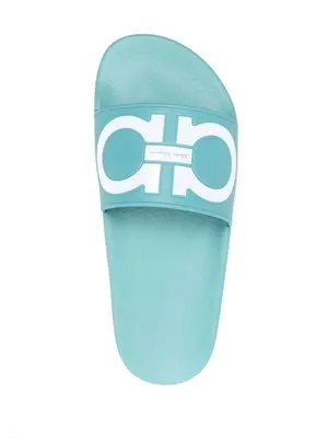FERRAGAMO Gancini Print Slides - Blue