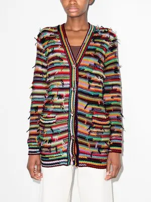 Chloé Striped Distressed Cardigan