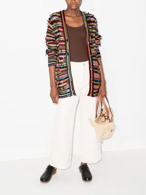 Chloé Striped Distressed Cardigan