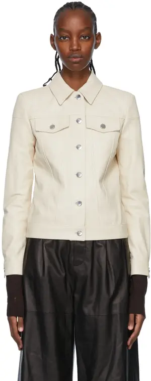 Amiri AMIRI Off-White Grained Leather Jacket - 271 Alabaster