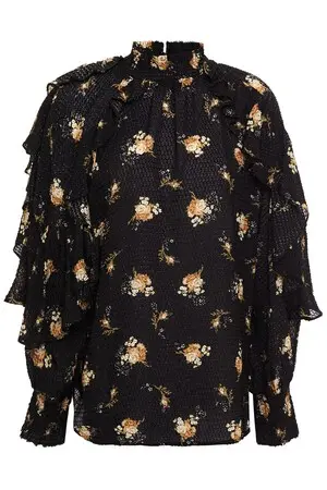 MAJE Ruffled Floralprint Fil Coupé Woven Blouse