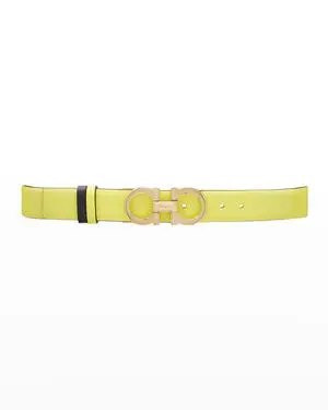 FERRAGAMO Reversible Leather Gancini Belt Canary Yellow