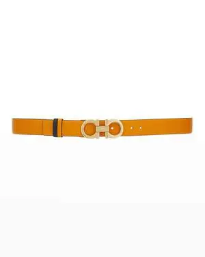 FERRAGAMO Reversible Leather Gancini Belt Orange