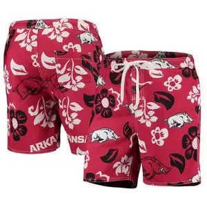 WES & WILLY Arkansas Razorbacks Floral Volley Logo Swim Trunks - Cardinal