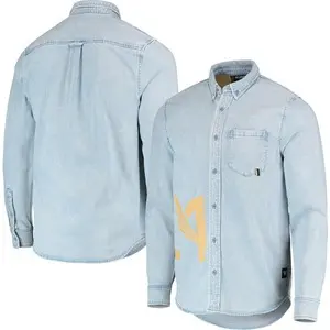THE WILD COLLECTIVE Lafc Denim Button-down Long Sleeve Shirt - Blue
