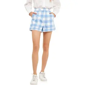 English Factory Gingham Trouser Shorts - Blue