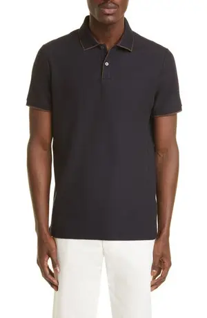 Loro Piana Brentwood Stretch Cotton Piqué Polo Blue Navy