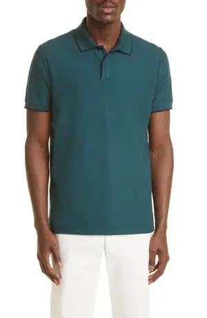 Loro Piana Brentwood Stretch Cotton Piqué Polo Petrolio