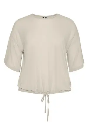 VERO MODA CURVE Short Sleeve Drawstring Hem Top - Birch