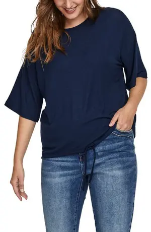 VERO MODA CURVE VERO MODA CURVE Short Sleeve Drawstring Hem Top Navy Blazer