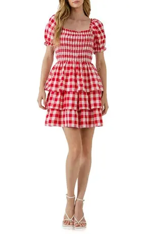 English Factory Gingham Smocked Minidress