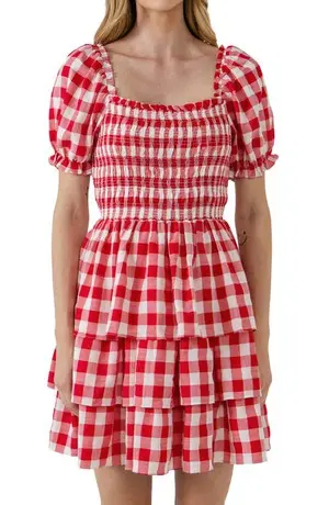 English Factory Gingham Smocked Minidress