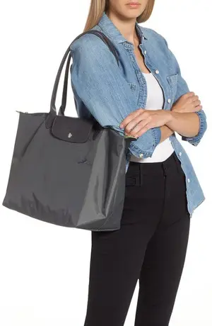 Longchamp Le Pliage Green Recycled Canvas Large Shoulder Tote - Graphite