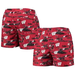 FOCO Wisconsin Badgers Island Palm Swim Trunks - Red
