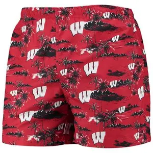 FOCO Wisconsin Badgers Tropical Print Swim Trunks - Red