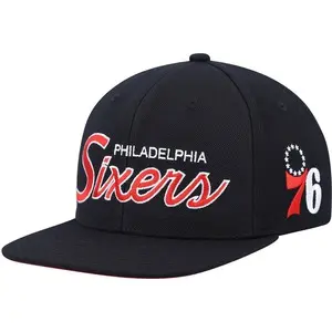 Mitchell & Ness Philadelphia 76ers Hardwood Classics Script 2.0 Snapback Hat - Black
