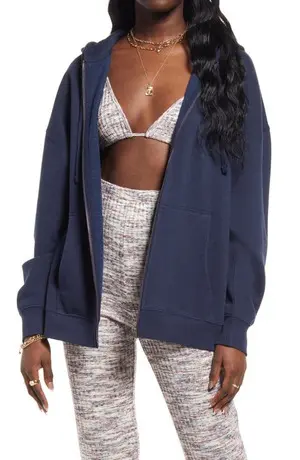 Bp. Oversize Organic Cotton Blend Zip Hoodie Navy Blazer