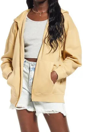 Bp. Oversize Organic Cotton Blend Zip Hoodie Tan Croissant