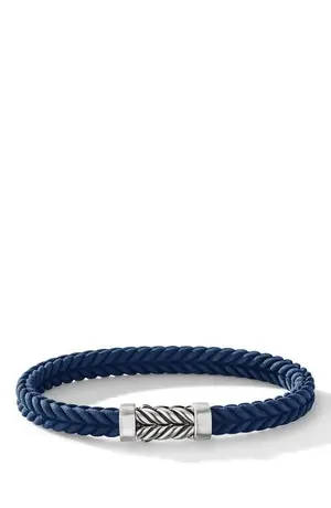 David Yurman Chevron Rubber And Sterling Silver Bracelet - Blue
