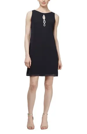 SL FASHIONS Two-piece Beaded Cape Cocktail Dress