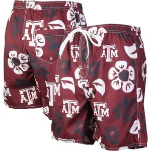 WES & WILLY Texas A&m Aggies Floral Volley Logo Swim Trunks - Maroon