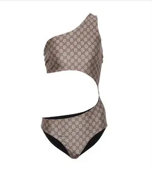 Gucci Gg Cutout One-shoulder Swimsuit - Brown