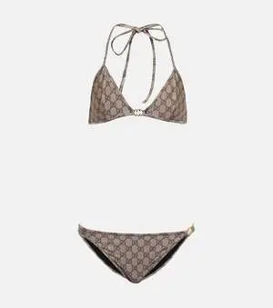 Gucci Gg Halterneck Bikini - Brown