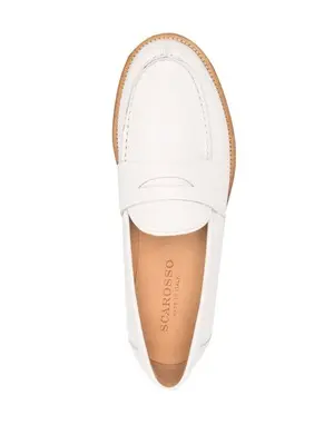 SCAROSSO Harper Leather Penny Loafers - White