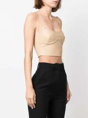 Off-White Cropped Leather Bustier Top