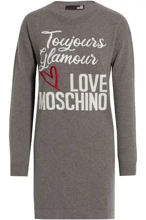 Moschino Embroidered Jacquard-knit Wool-blend Mini Dress - Gray